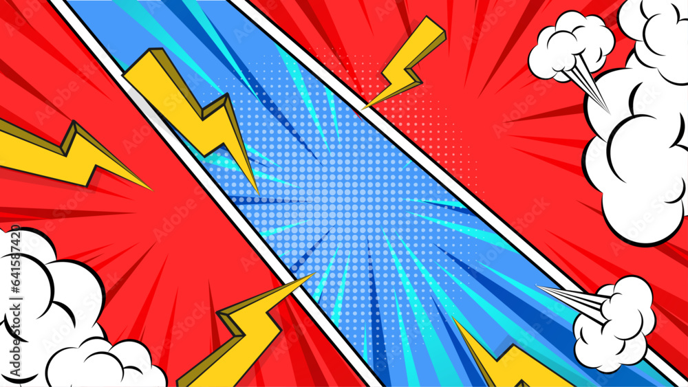 Colorful comic cartoon style frame border background with callout star ...