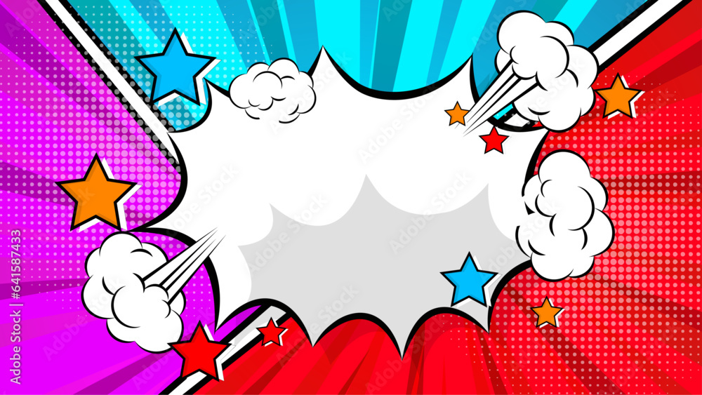Colorful comic cartoon style frame border background with callout star ...