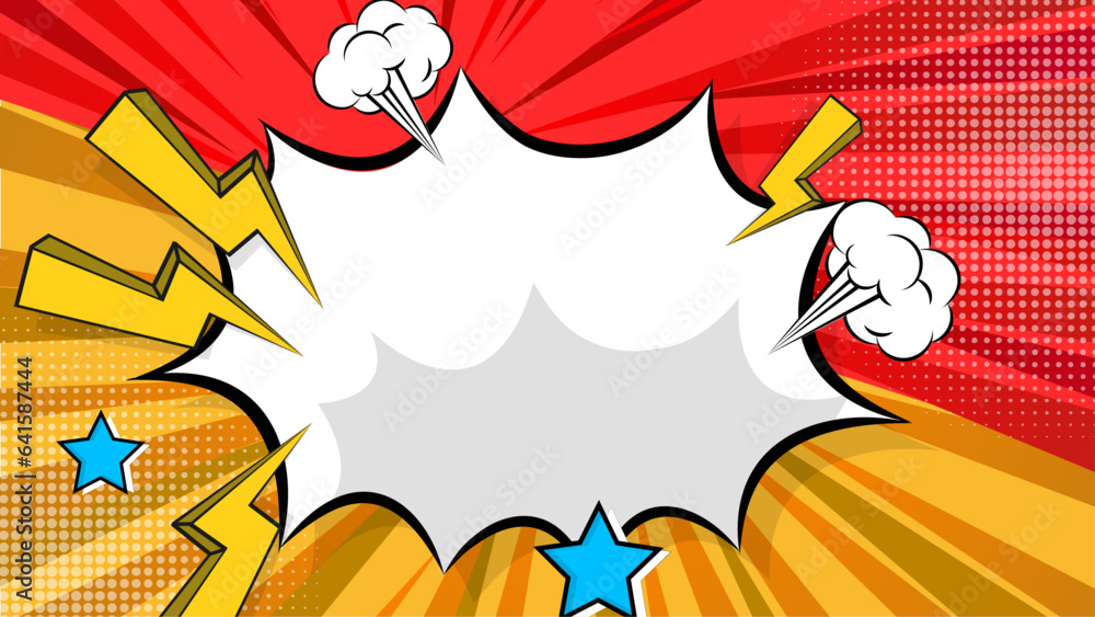 Colorful comic cartoon style frame border background with callout star ...