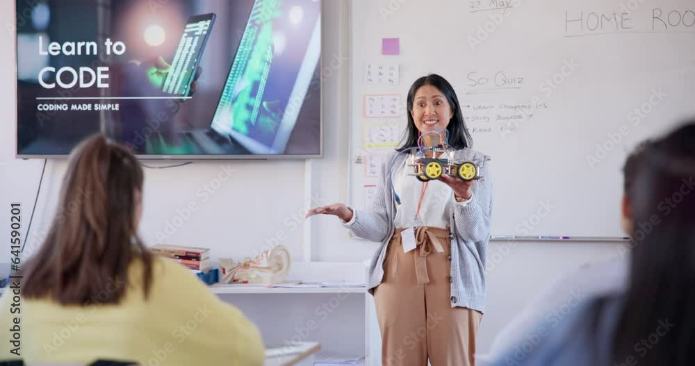 Teacher, presentation and code learning in classroom education, information technology or ...