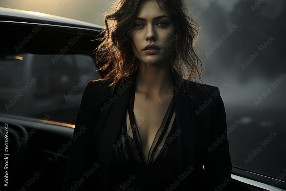 1960s backdrop: A poised woman stands solitary, capturing the era's ...