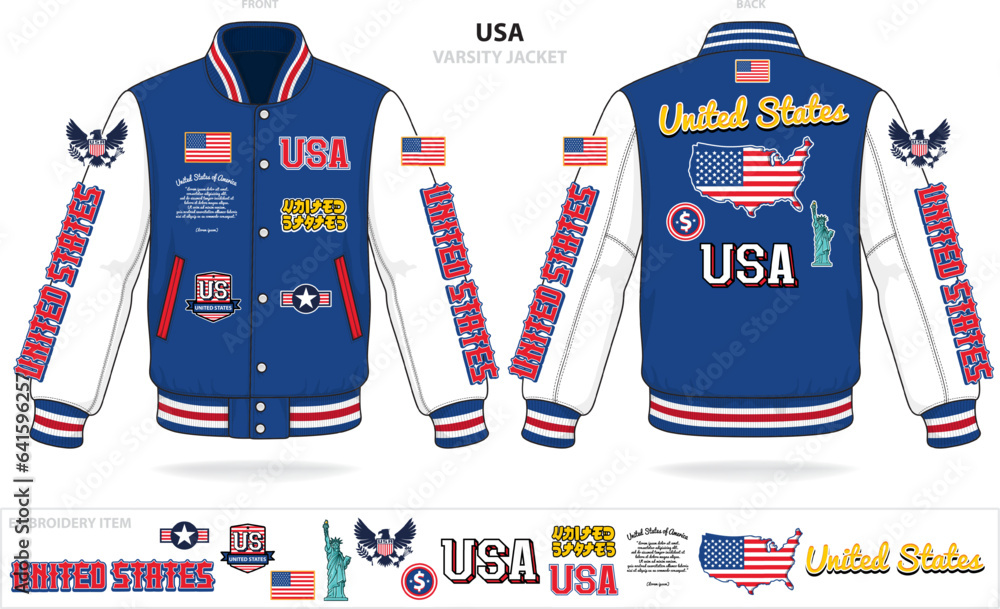united states of america varsity jacket template vector Stock Vector ...