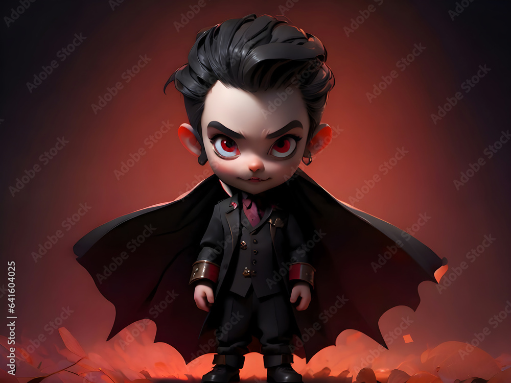 boy chibi cartoon vampire character with red eyes and fang 3D ...