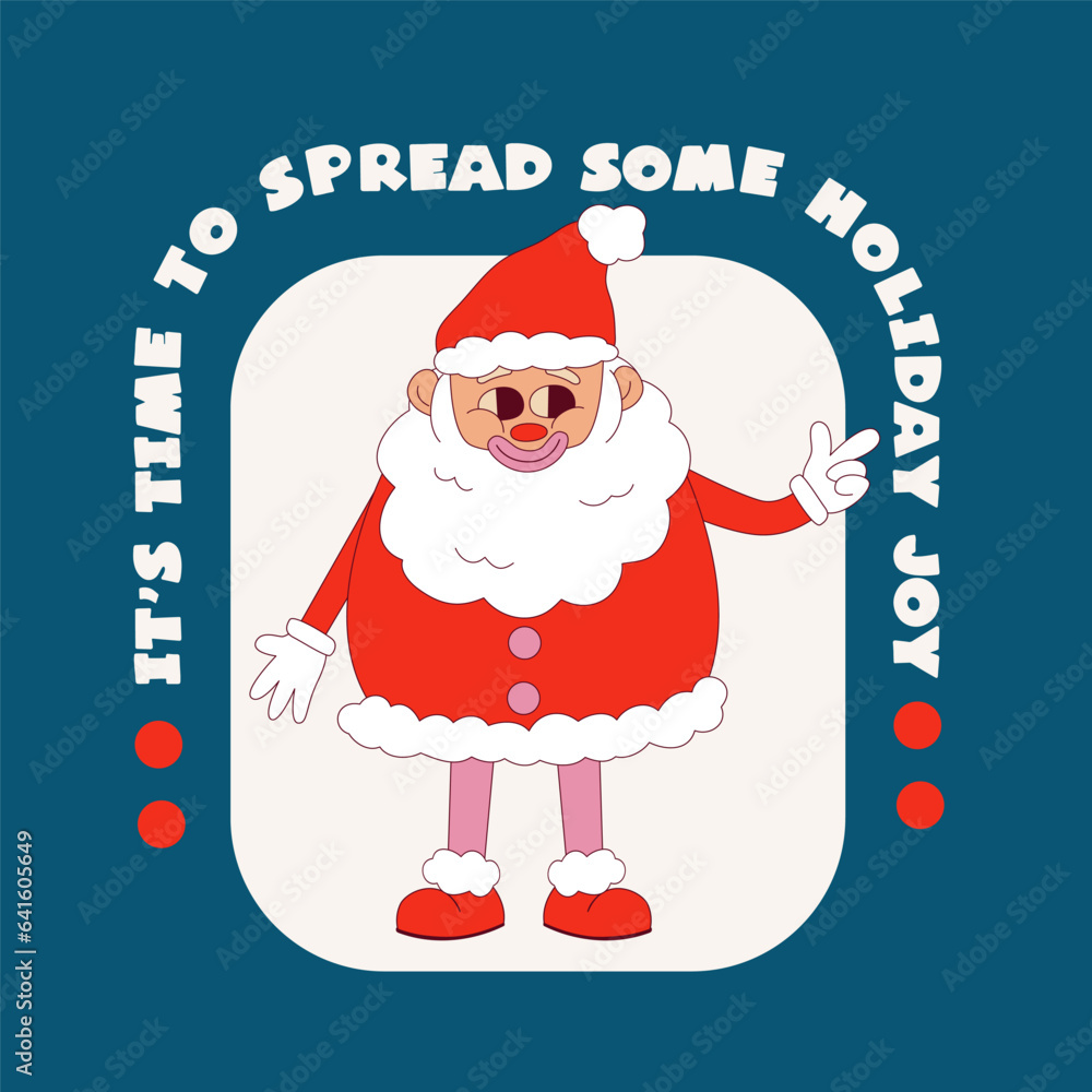Retro Groovy christmas poster with santa and text. Groovy character ...