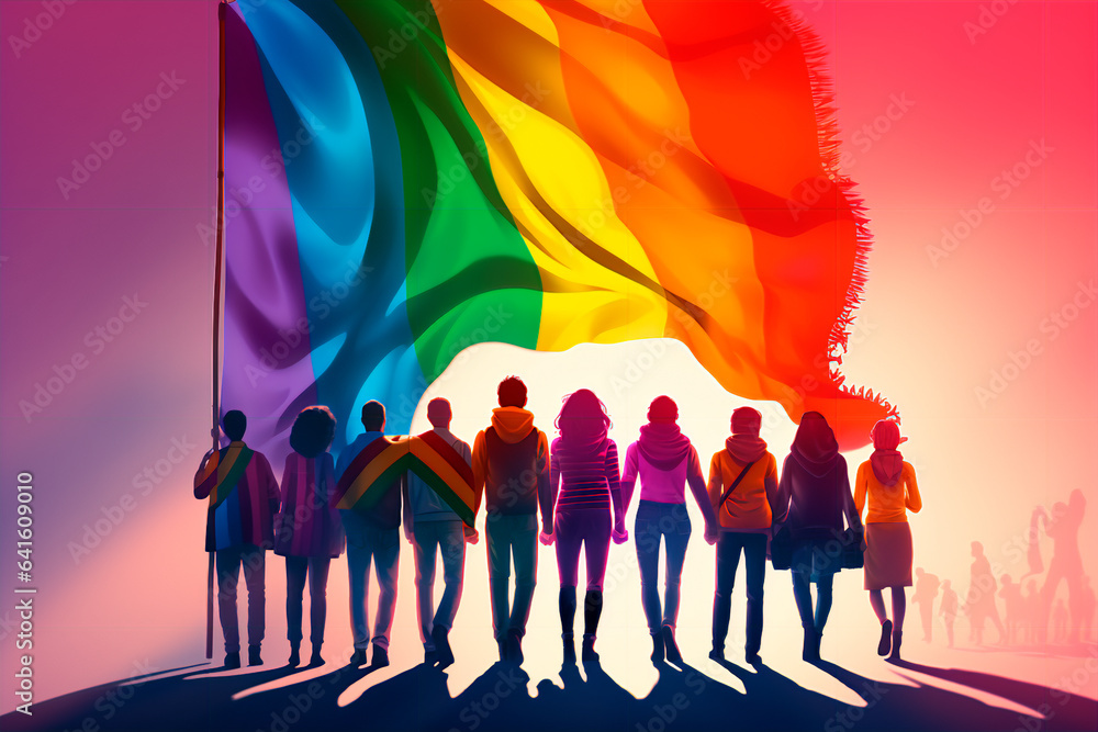 LGBT community at the parade. Pride month illustration Stock ...