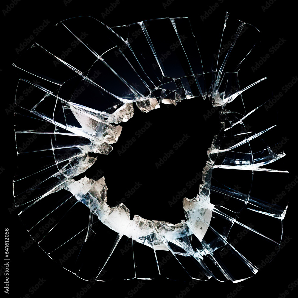 Broken glass or window, might be a bullet hole or a ball that broke it ...