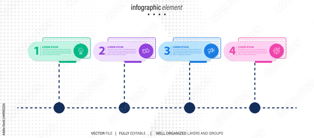 Process of circle infographic with 4 steps. Steps business timeline ...