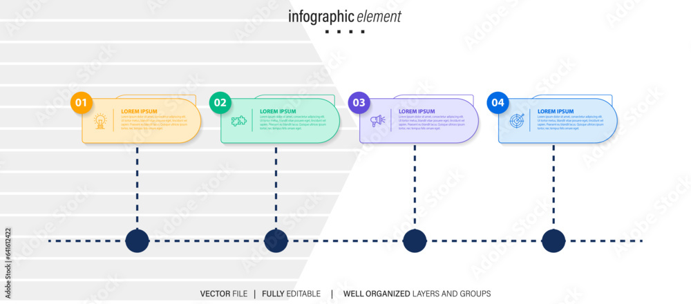 Process of circle infographic with 4 steps. Steps business timeline ...