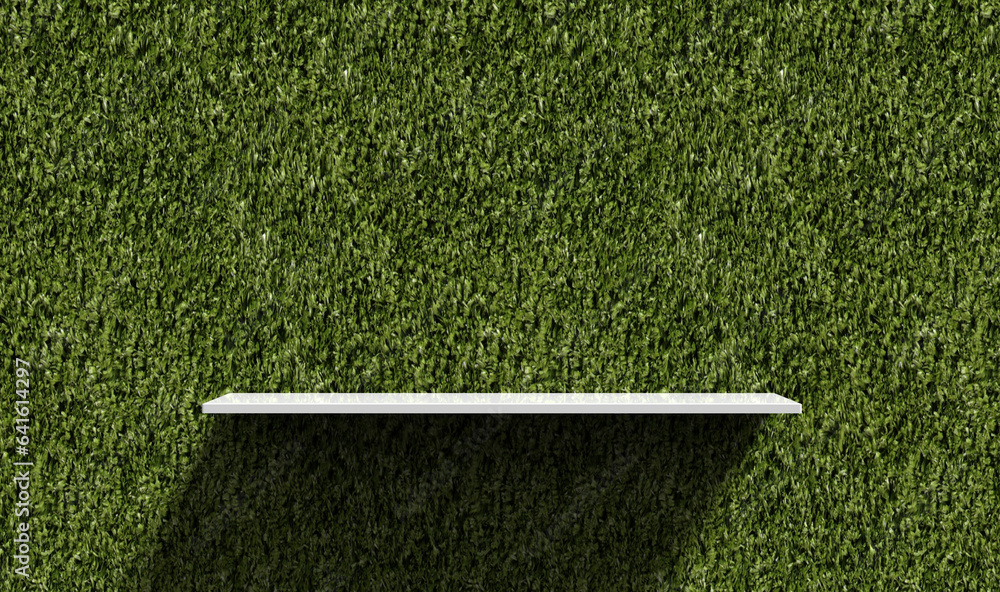 modern display shelve glossy white with digital grass or shrub like ...