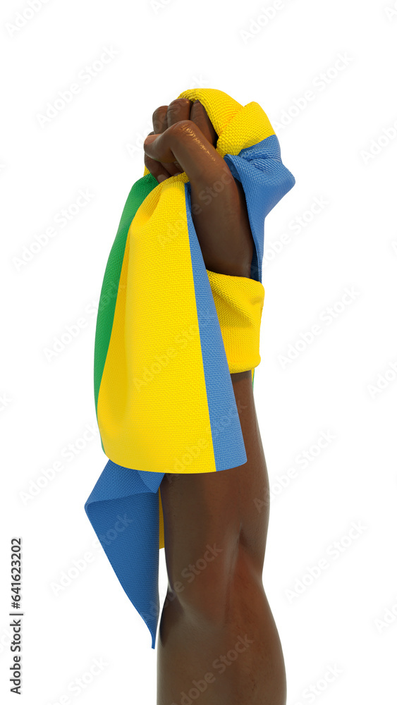 Hand fist holding Gabonese flag. Hand lifted and grabbing flag isolated ...