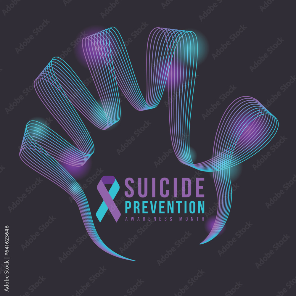 Suicide prevention awareness month text and Teal and purple ribbon ...