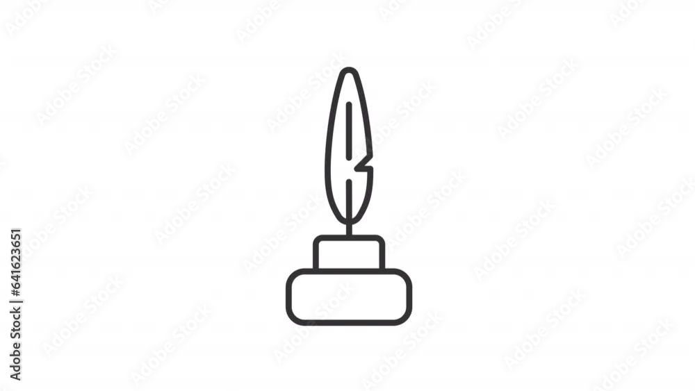 Quill pen animated icon. Feather dipping in inkwell and writing line ...