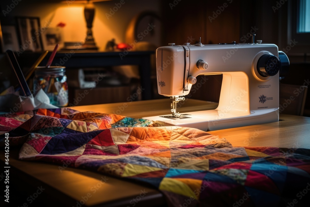 This workspace showcases a vibrant modern quilt in progress, with ...