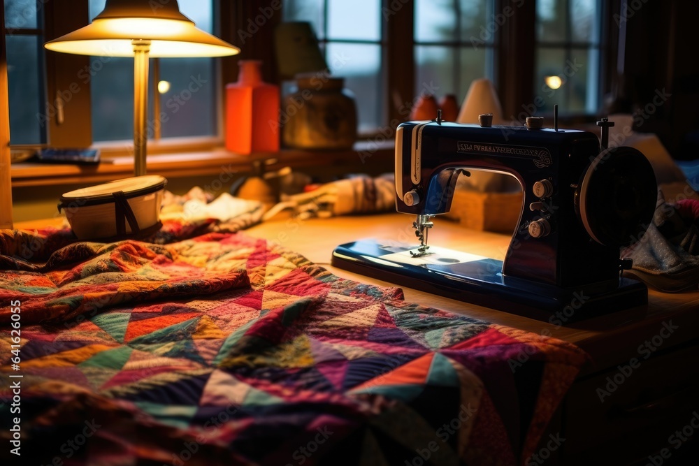 This workspace showcases a vibrant modern quilt in progress, with ...
