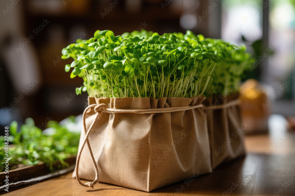 microgreens in a paper bag, the concept of buying or selling ...