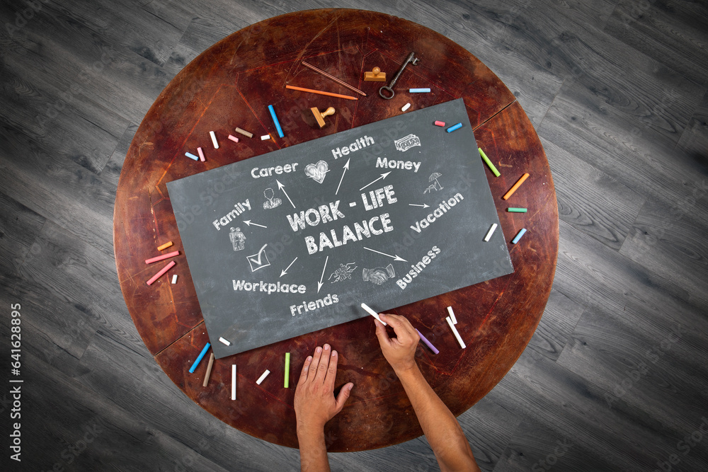 Work life balance concept. Chart with keywords and icons Stock Photo ...