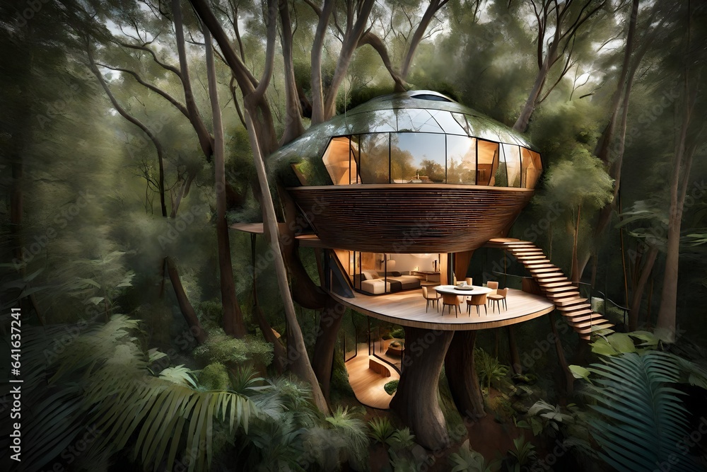 Design a visionary treehouse that offers a contemporary take on ...