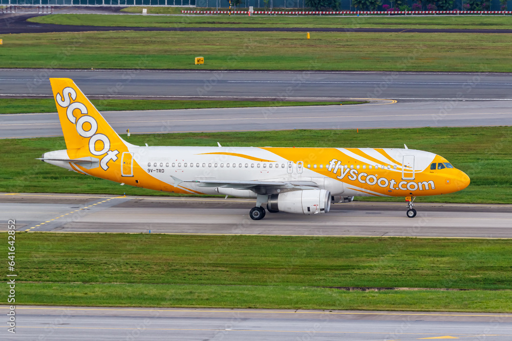 Scoot Airbus A320 airplane at Changi Airport in Singapore Stock Photo ...