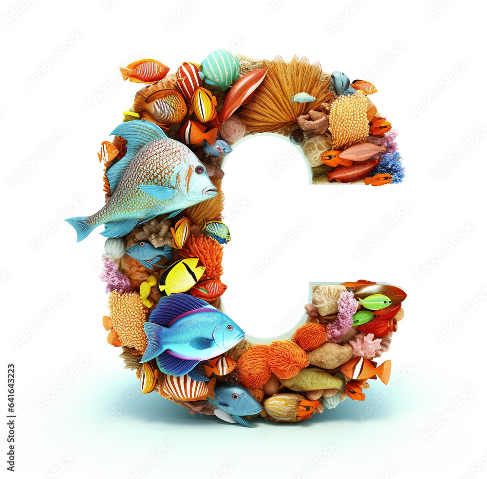 3d render letter c surrounded by Tropical Fish Fonts: Each letter is a ...