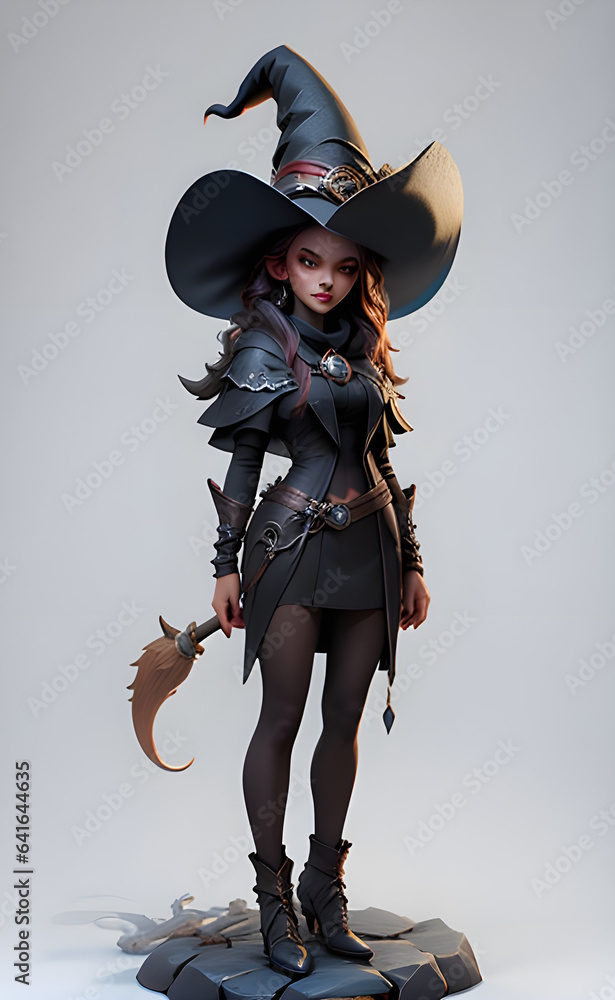 3D witch girl character in simple background ai generated Stock ...