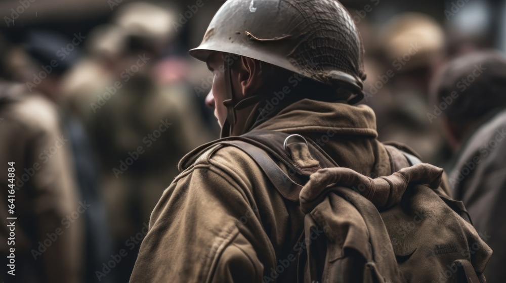 soilder in a Soviet uniform during historical reenactment of WWII ...