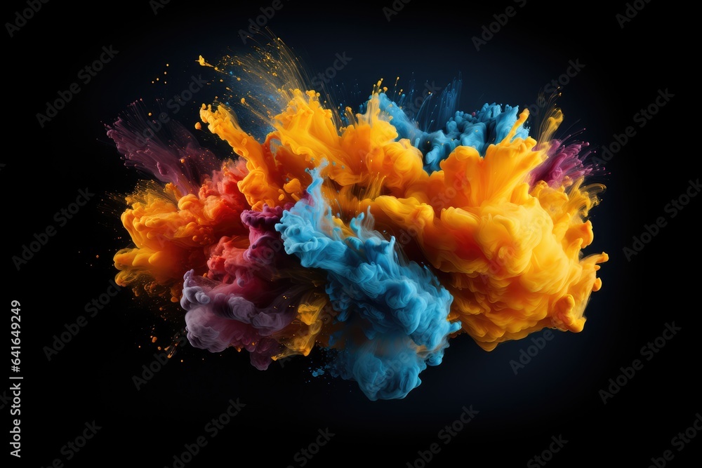Colorful liquid explosion under water on black background. Abstract ...