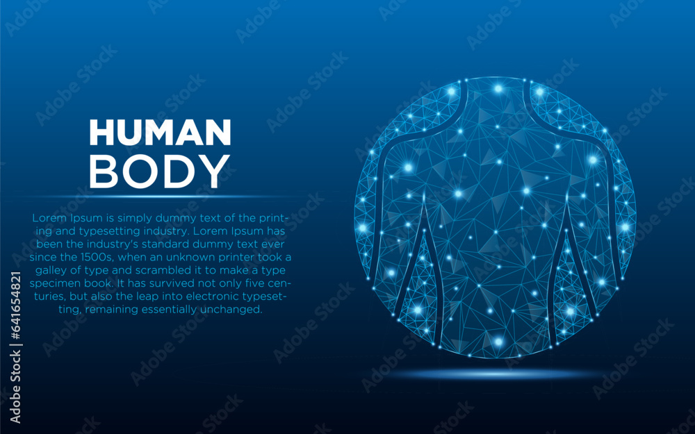 Low poly human body circle vector with futuristic concept. Medical ...
