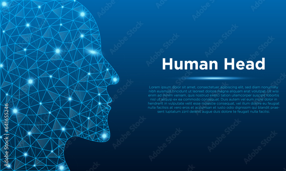 Low poly human head vector with futuristic concept. Blue color low poly ...
