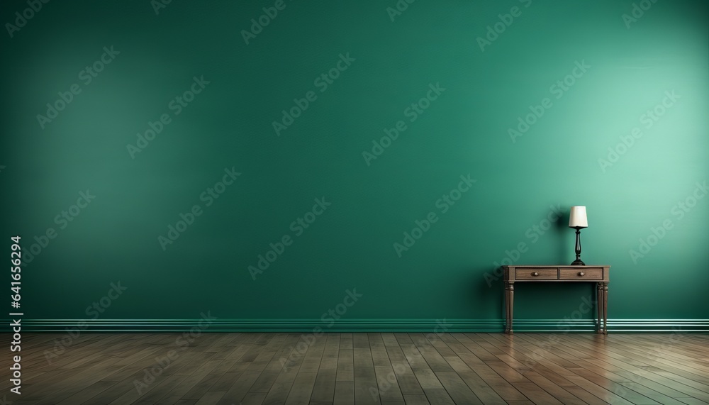 dark green wall empty room with wooden floor 3d rendering Stock ...
