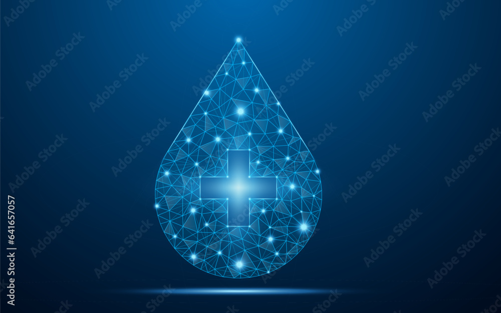 Low poly blood donor love sign vector with futuristic concept. Medical ...