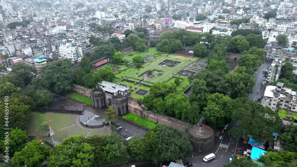 Drone footage of Shaniwar wada fort in Pune, India. Indian historical ...