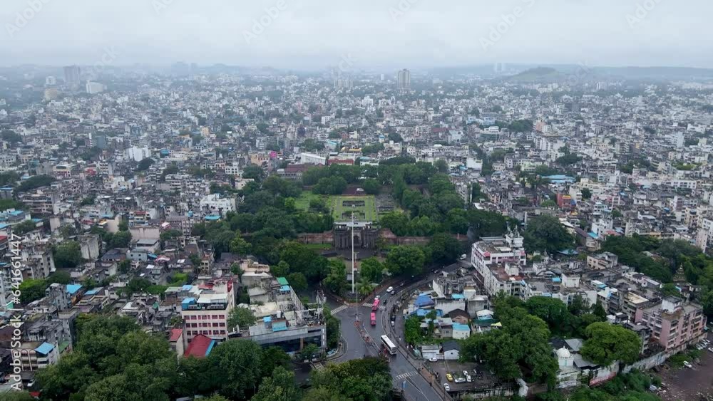 Aerial footage of Shaniwar Wada, a fortification in Pune city, India ...
