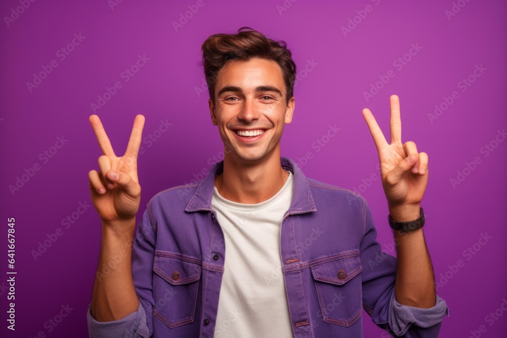 Lifestyle portrait photography of a happy boy in his 20s making an ok ...