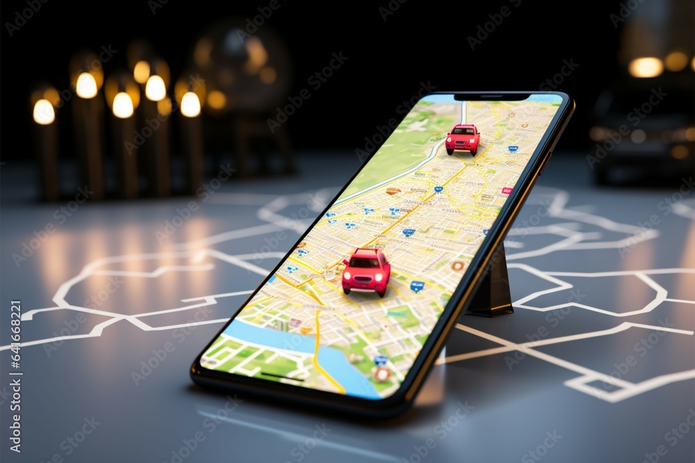 Smartphone map application for car navigation on the road Stock ...
