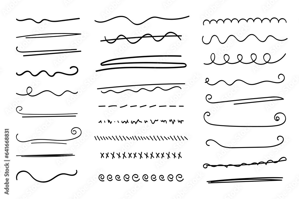 Underlines hand-drawn set. Hand-drawn dividers, separators, borders ...