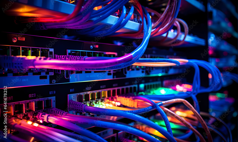 servers connection with Fiber optic cable internet Stock Illustration ...