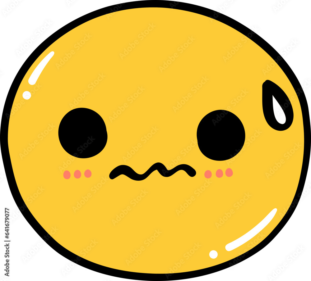 Cute nervous emoji, kawaii emoticon doodle outline Stock Vector | Adobe ...
