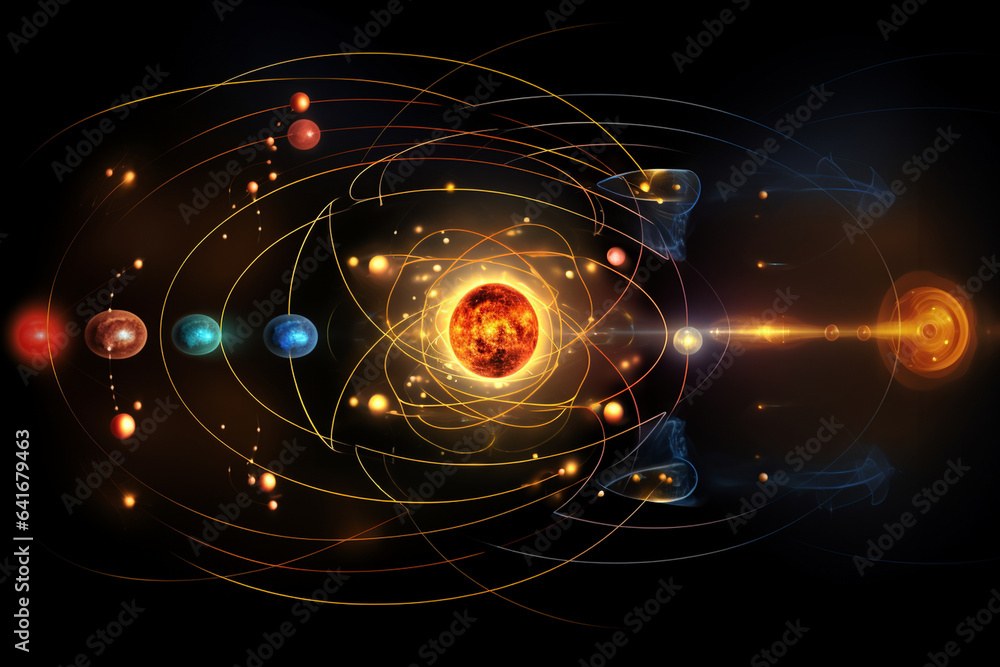 Abstract representation of electrons' energy levels in an atom ...