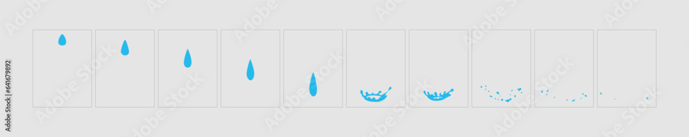 Water drooping animation. 2d cartoon water drooping frame. Raindrop ...
