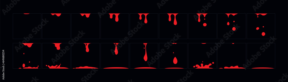 Blood drops animation effect. Falling blood drop sprite sheet for game ...