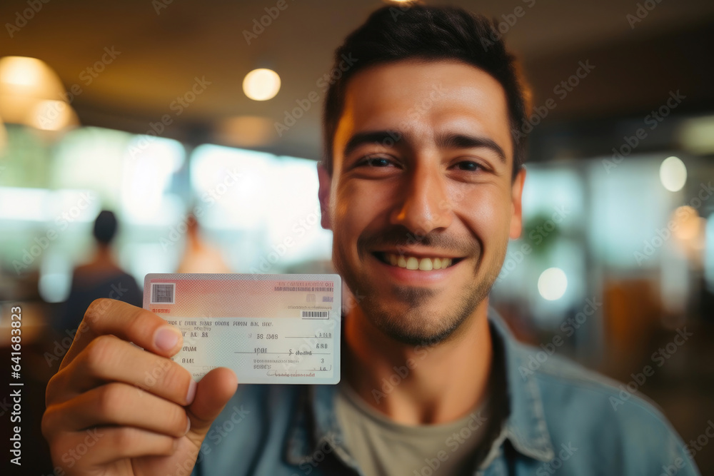 Joyful Man Displays His Freshly Acquired Driver's License Stock Photo ...
