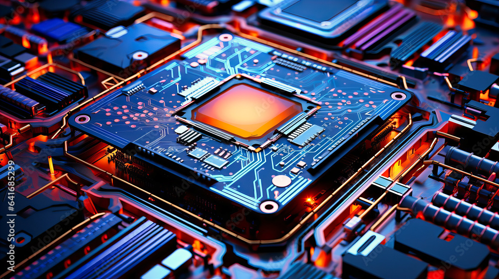 Tessellating tiles of technicolor motherboards, reflecting the ...