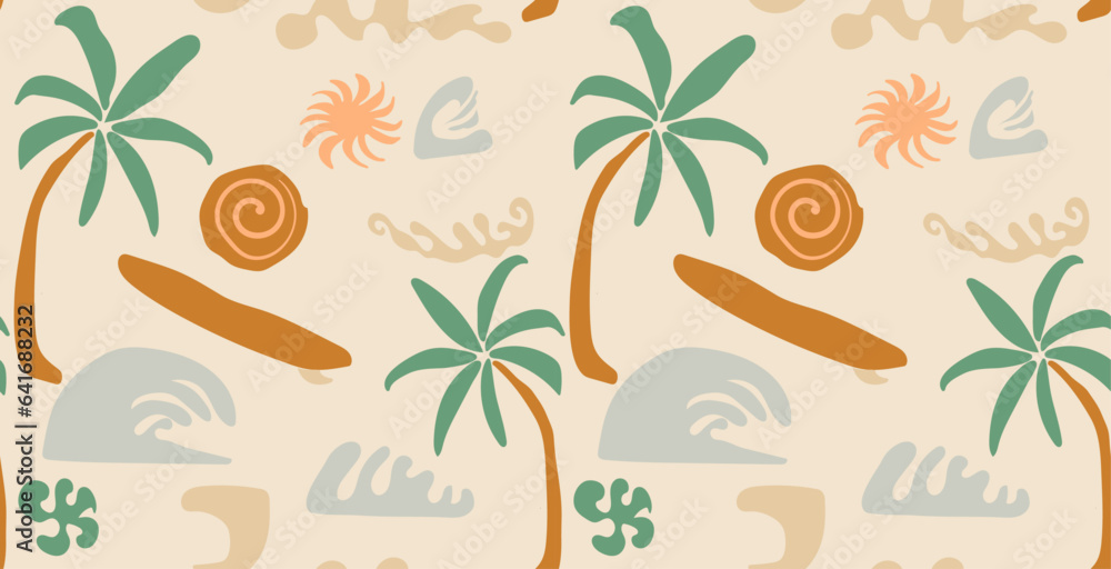 summer pattern in beach elements for vector, Collection of Summer, Sea ...