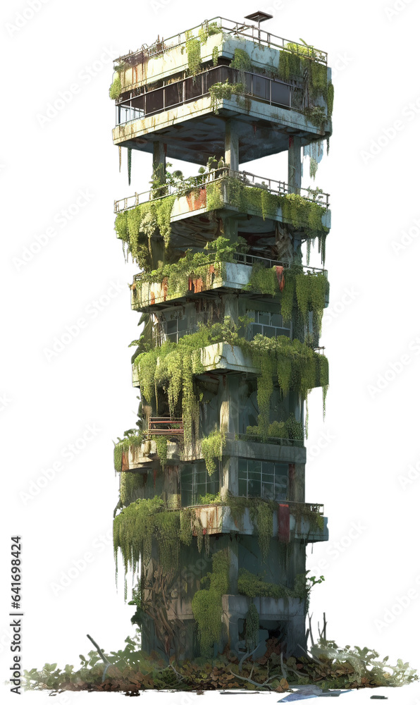 ruined skyscraper tall and overgrown post apocalyptic bui transparent ...