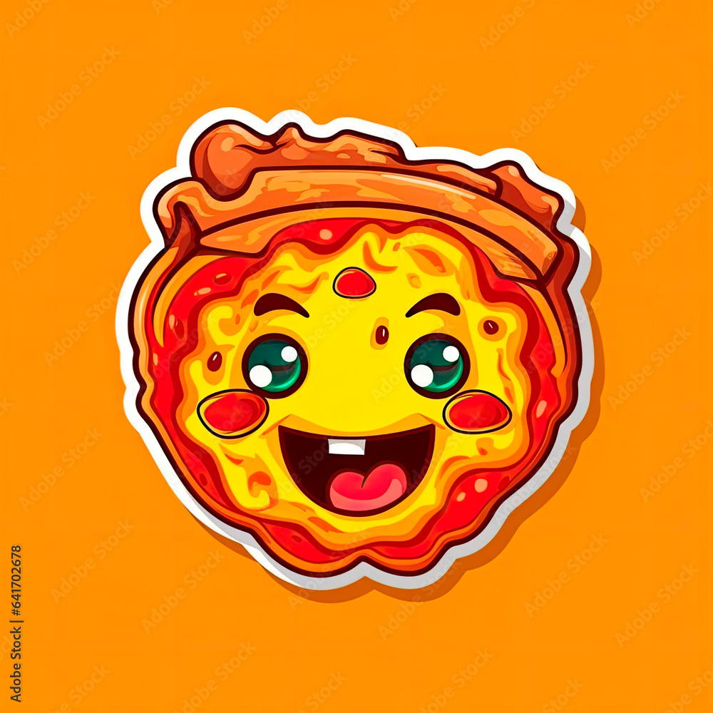 Pizza logo. Funny pizza sticker illustration. Happy pizza baner. Pizza ...