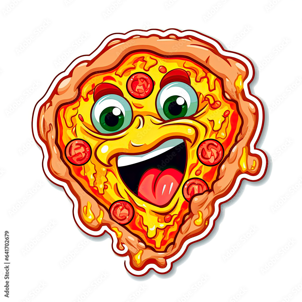 Pizza logo. Funny pizza sticker illustration. Happy pizza baner. Pizza ...