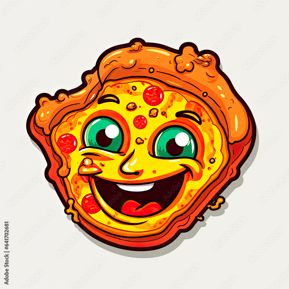 Pizza logo. Funny pizza sticker illustration. Happy pizza baner. Pizza ...