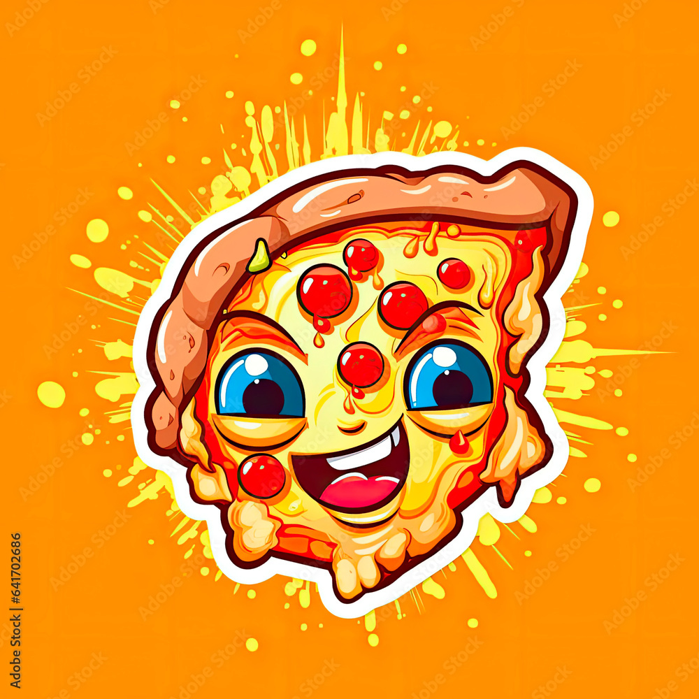 Pizza logo. Funny pizza sticker illustration. Happy pizza baner. Pizza ...