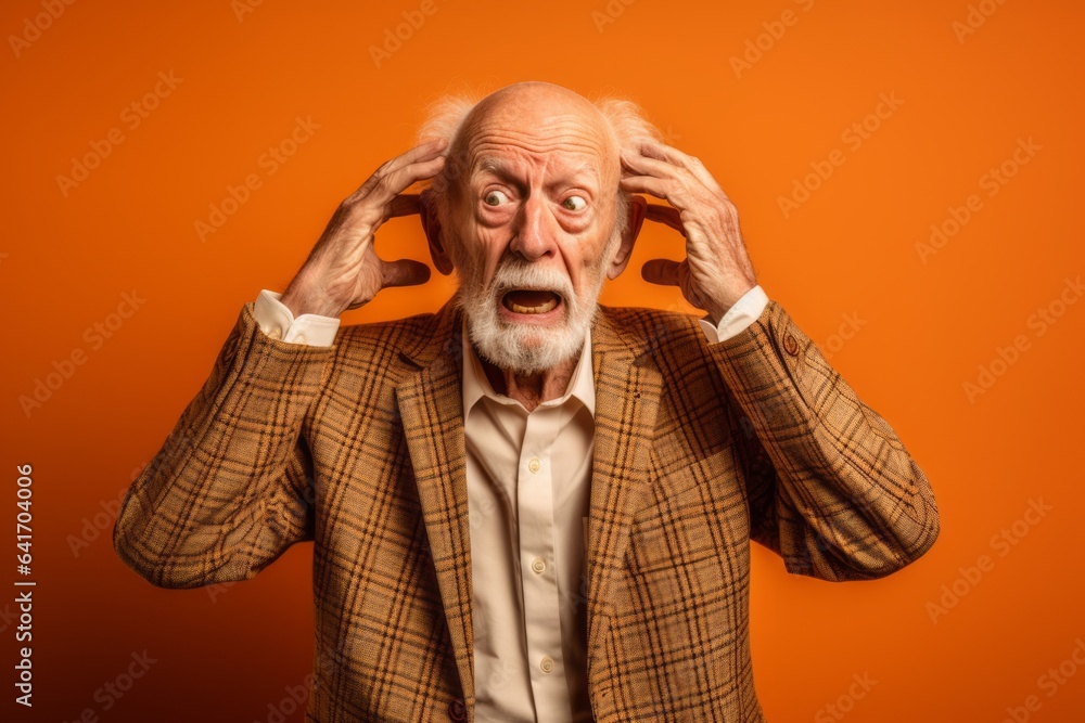 Medium shot portrait photography of a glad old man scratching head in ...