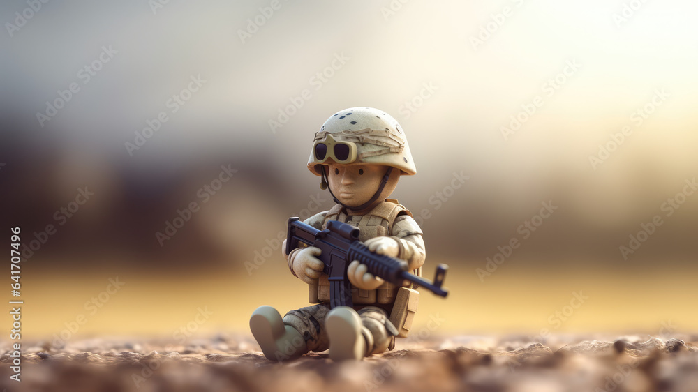 3d cute soldier mascot character wears helmet holds assault rifle in ...